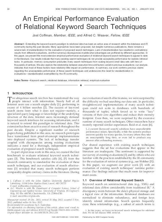 (PDF) An Empirical Performance Evaluation of Relational Keyword Search Techniques
