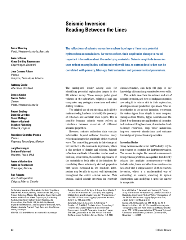 (PDF) Seismic Inversion: Reading Between the Lines