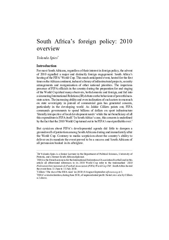 (PDF) South Africa’s foreign policy: 2010 overview