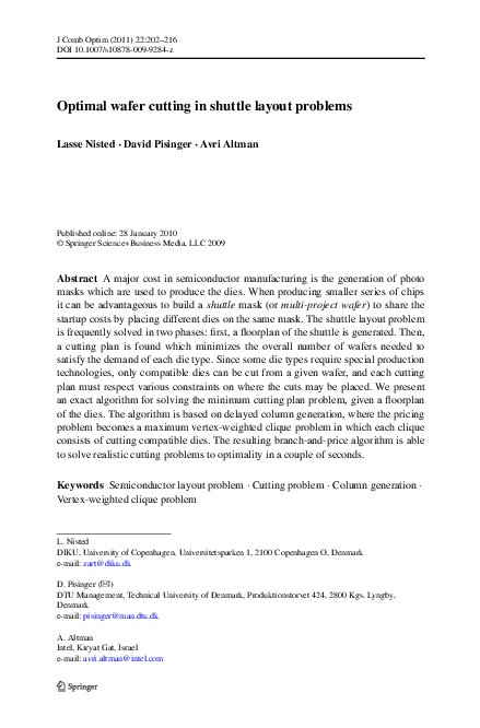 (PDF) Optimal wafer cutting in shuttle layout problems