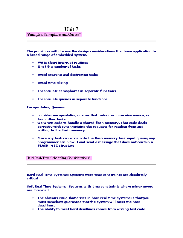 Doc Unit 7 Principles Semaphores And Queues Hard Real Time Scheduling Considerations