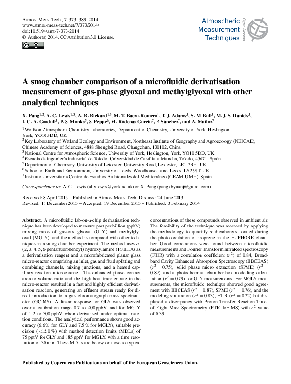 (PDF) Atmospheric Measurement Techniques A smog chamber comparison of a ...