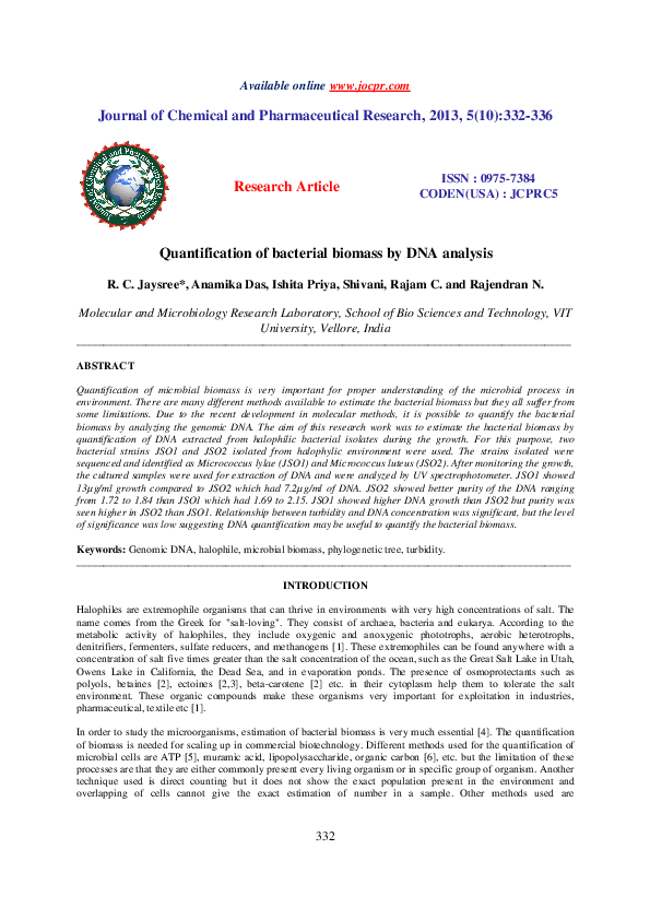(PDF) Quantification of bacterial biomass by DNA analysis