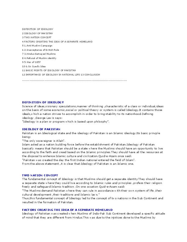 (DOC) DEFINITION OF IDEOLOGY 2 IDEOLOGY OF PAKISTAN 3 TWO NATION ...