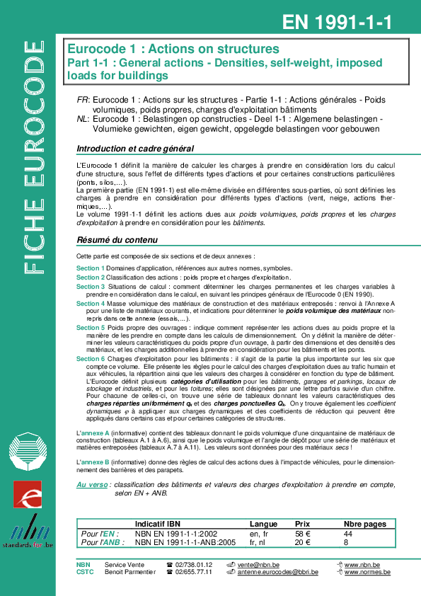 (PDF) Eurocode 1 : Actions on structures Part 1-1 : General actions -Densities, self-weight ...