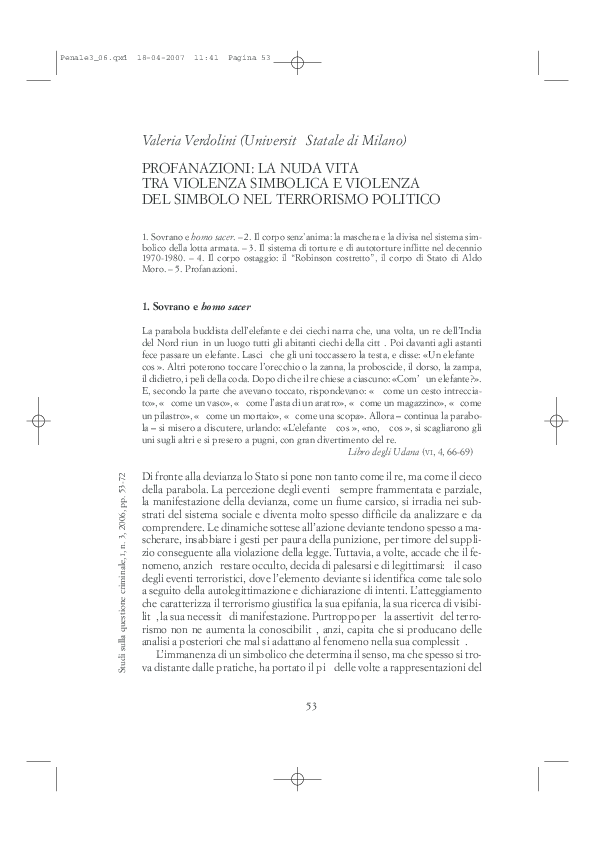 (PDF) Profanazioni: la nuda vita tra violenza simbolica e violenza del ...