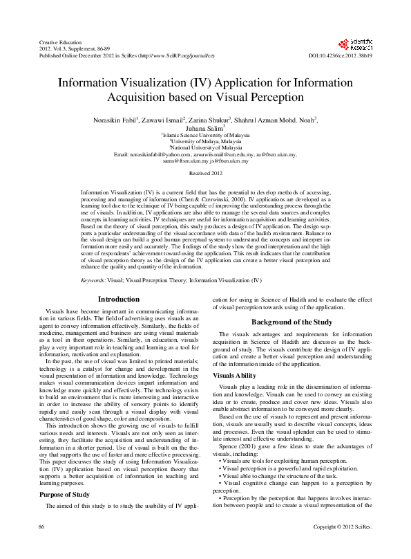 (PDF) Information Visualization (IV) Application for Information