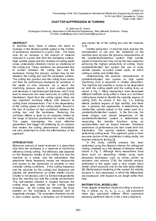 (PDF) CHATTER SUPPRESSION IN TURNING