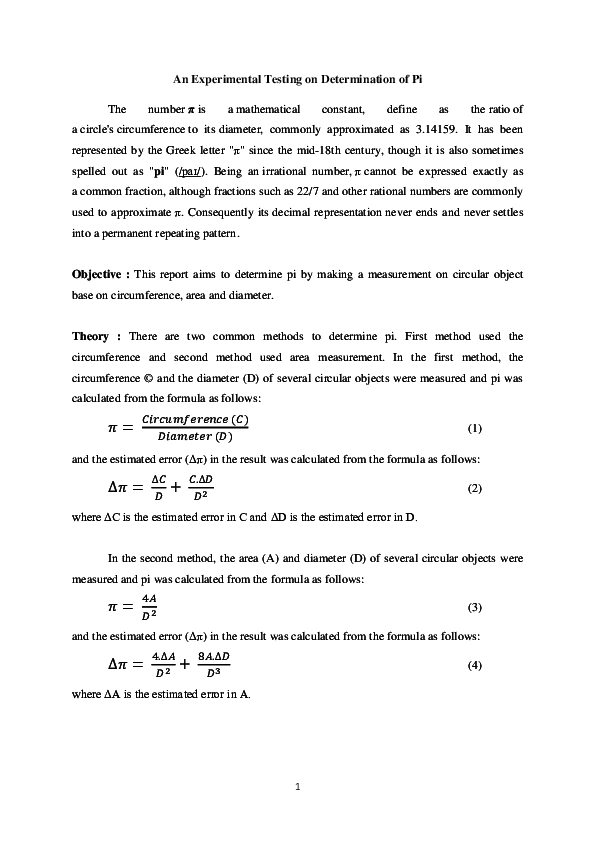 (PDF) Determination of Pi