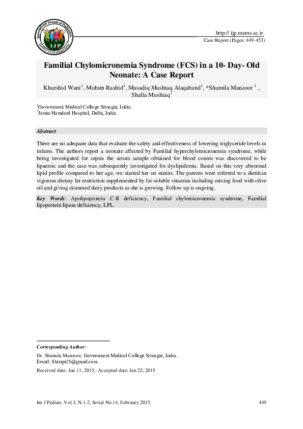 (PDF) Familial Chylomicronemia Syndrome (FCS) in a 10- Day- Old Neonate ...