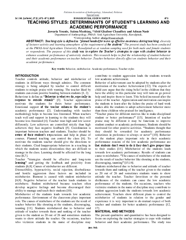 (PDF) TEACHING STYLES: DETERMINANTS OF STUDENT’S LEARNING AND ACADEMIC ...