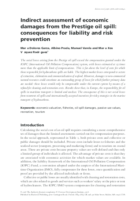 (PDF) Indirect assessment of economic damages from the Prestige oil ...