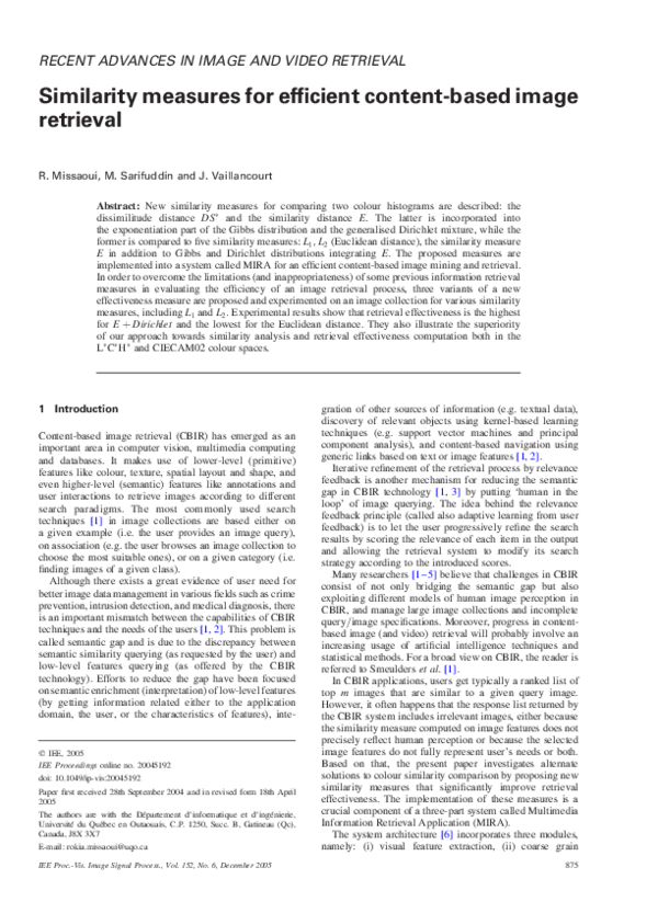 Pdf Similarity Measures For Efficient Content Based Image Retrieval