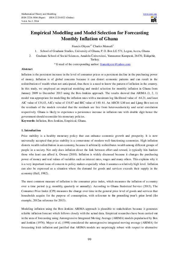 Pdf Empirical Modelling And Model Selection For Forecasting Monthly