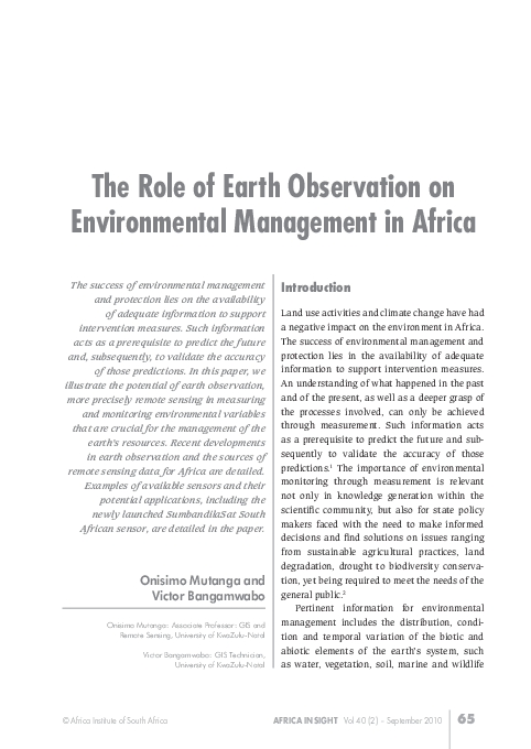(PDF) The Role of Earth Observation on Environmental Management in Africa