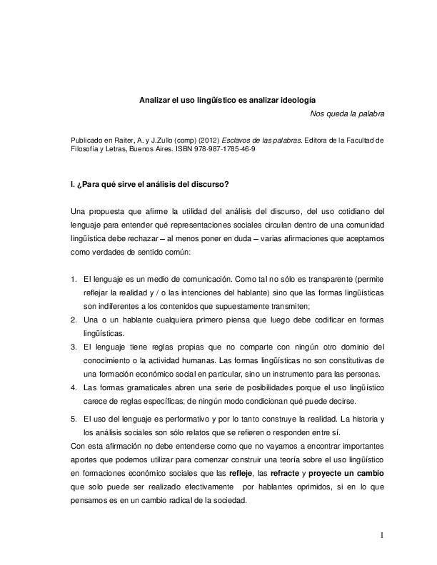 (PDF) Analizar el uso lingüístico es analizar ideología