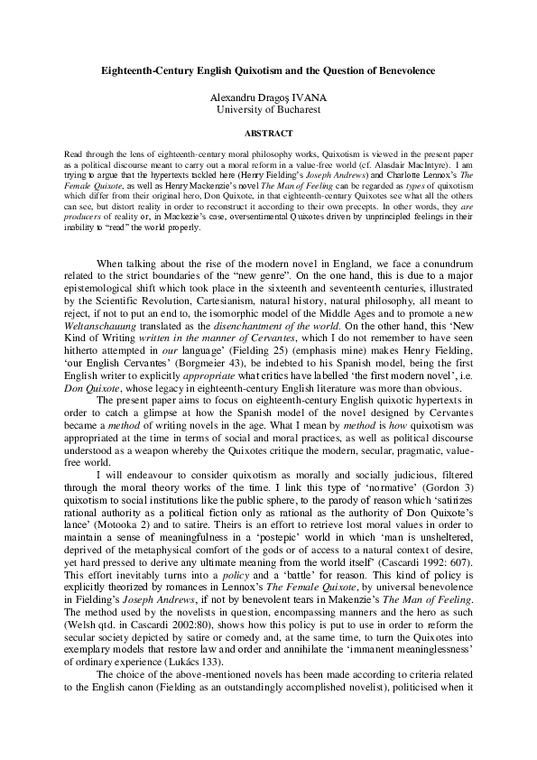 (PDF) Eighteenth-Century Quixotism and the Question of Benevolence