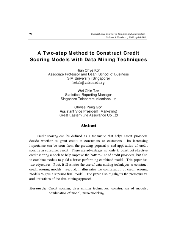 Pdf A Two Step Method To Construct Credit Scoring Models With Data Mining Techniques