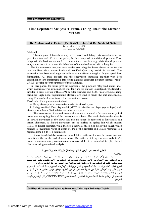 Pdf Time Dependent Analysis Of Tunnels Using The Finite Element Method