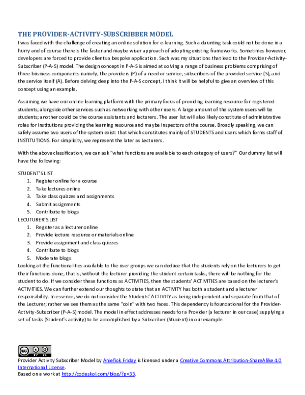 PROVIDER ACTIVITY SUBSCRIBER MODEL