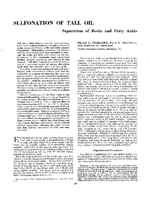 (PDF) SULFONATION OF TALL OIL . Separation of Rosin and Fatty Acids