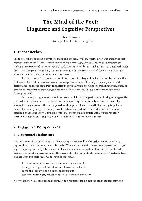 (PDF) The Mind of the Poet: Linguistic and Cognitive Perspectives