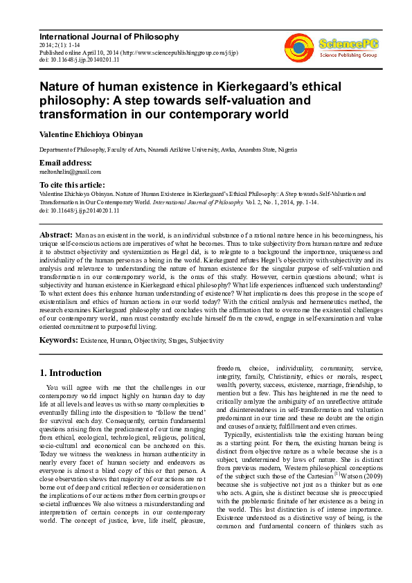 Nature of human existence in S Kierkegaard10 11648 j.ijp 20140201 11