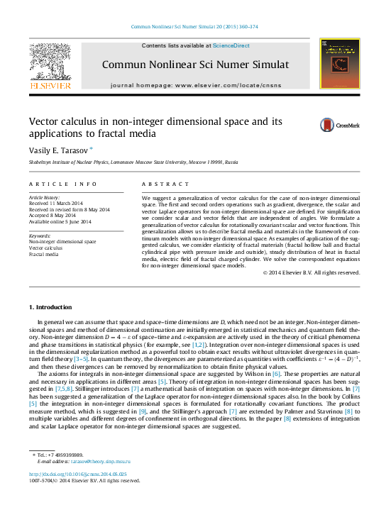 Vector Calculus In Non Integer Dimensional Space And Its Applications To Fractal Media