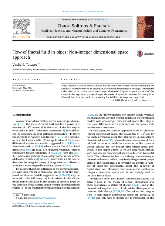 Flow Of Fractal Fluid In Pipes Non Integer Dimensional Space Approach