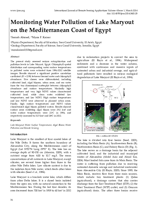 (PDF) Monitoring Water Pollution of Lake Maryout on the Mediterranean ...