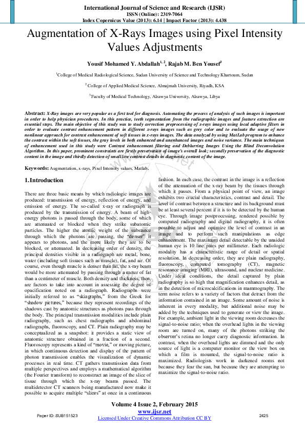 Pdf Augmentation Of X Rays Images Using Pixel Intensity Values Adjustments