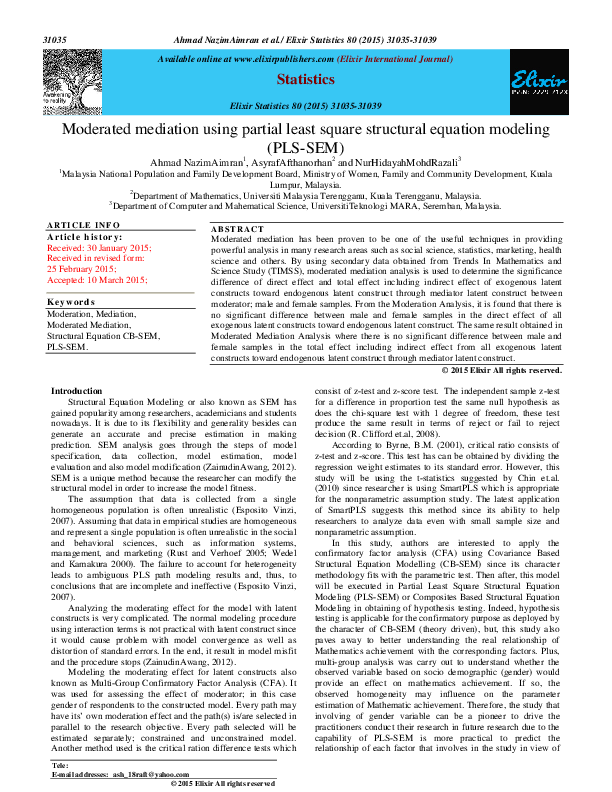 (PDF) MODERATED MEDIATION USING PARTIAL LEAST SQUARE STRUCTURAL EQUATION MODELING (PLS-SEM)