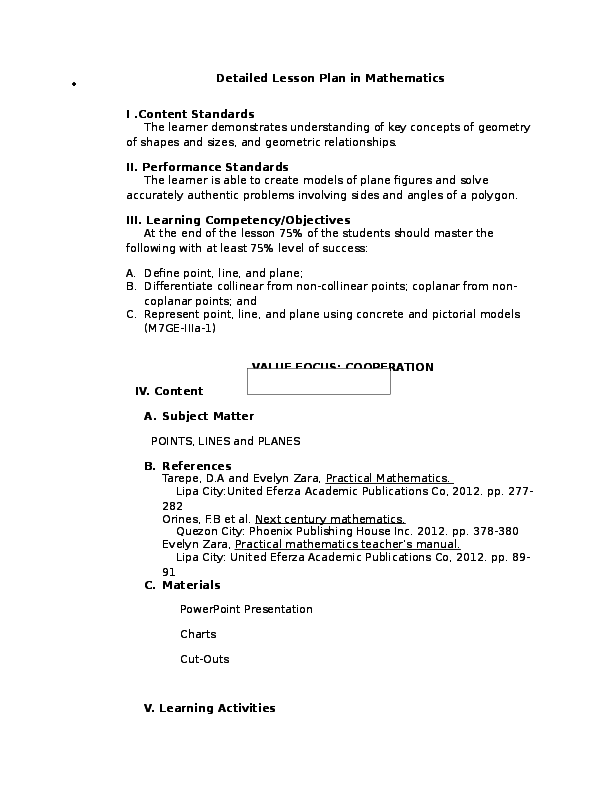 Detailed Lesson Plan in Mathematics