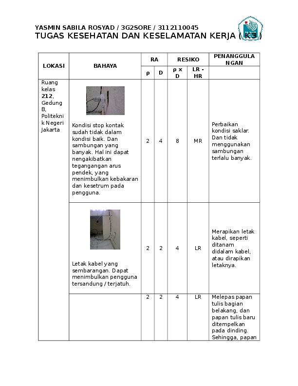 (DOC) Contoh Resiko dan dampak K3