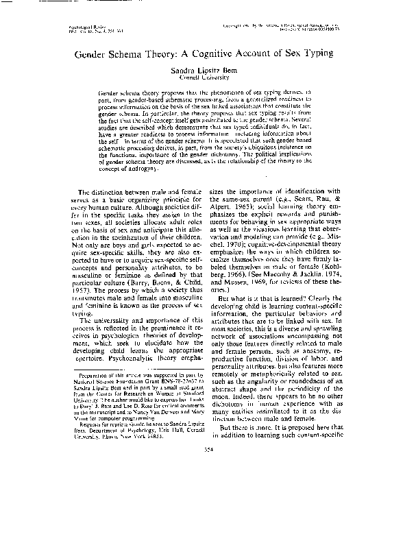 Pdf Gender Schema Theory A Cognitive Account Of Sex Typing Bem 1981