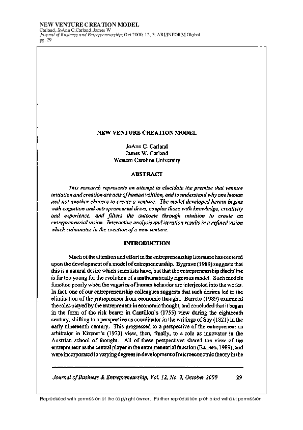 (PDF) NEW VENTURE CREATION MODEL