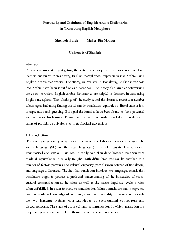 (PDF) Practicality and Usefulness of English-Arabic Dictionaries in ...