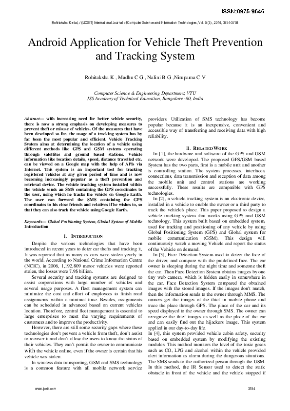 (PDF) Android Application for Vehicle Theft Prevention and Tracking System