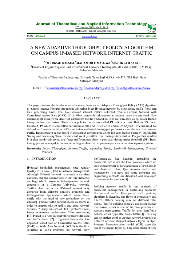 Pdf A New Adaptive Throughput Policing Algorithm On Campus Ip Based Network Internet Traffic