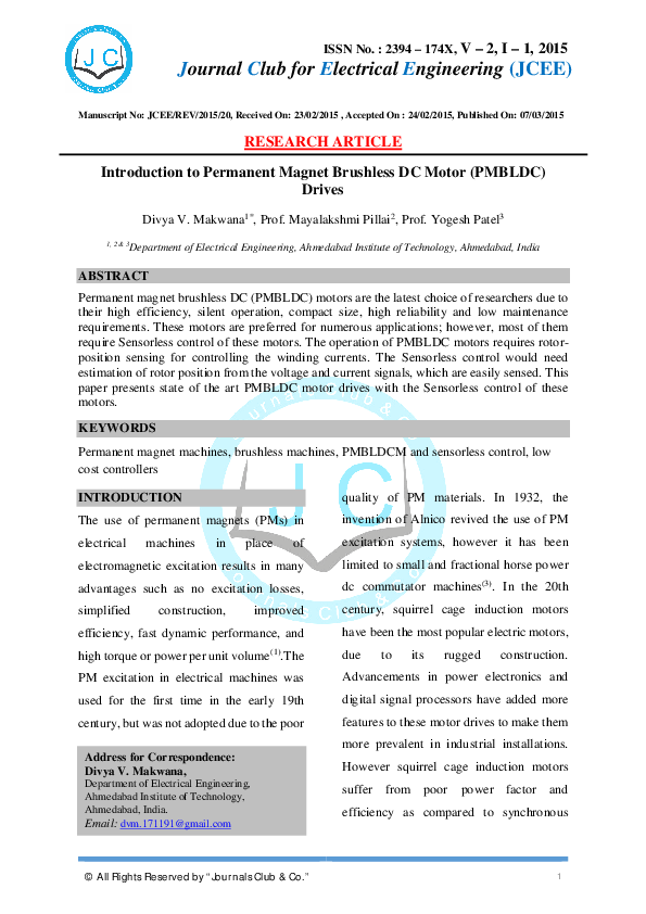 (PDF) Introduction to Permanent Magnet Brushless DC Motor (PMBLDC) Drives