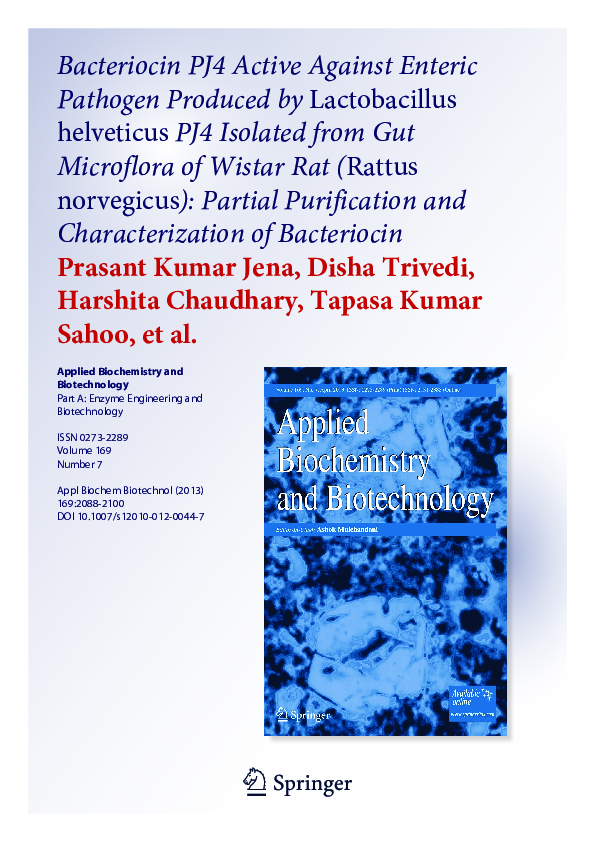 (PDF) Bacteriocin PJ4 Active Against Enteric Pathogen Produced by Lactobacillus helveticus PJ4 ...