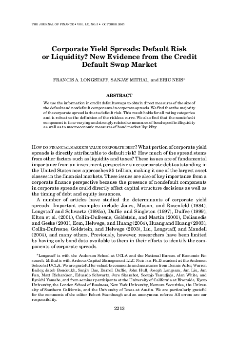 (PDF) Corporate Yield Spreads: Default Risk or Liquidity? New Evidence from the Credit Default ...