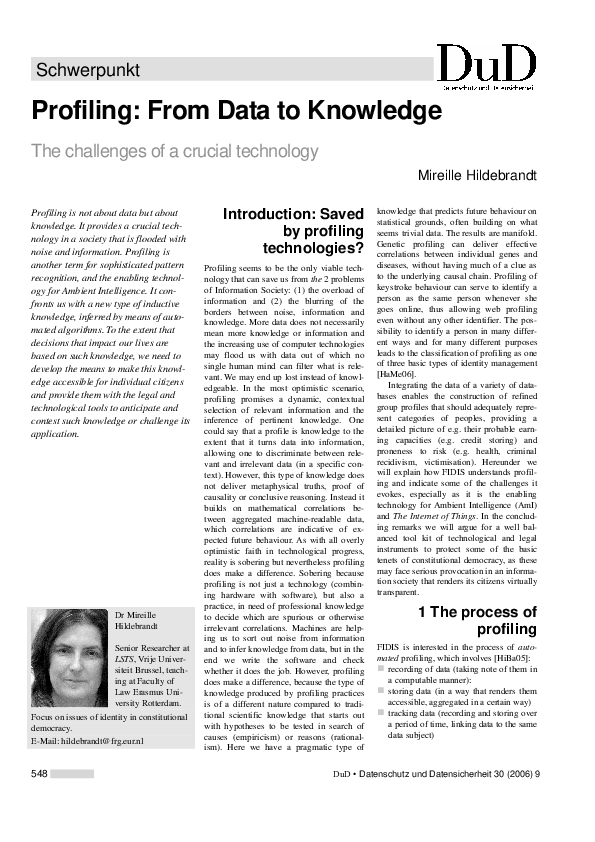 (PDF) Profiling: from data to knowledge