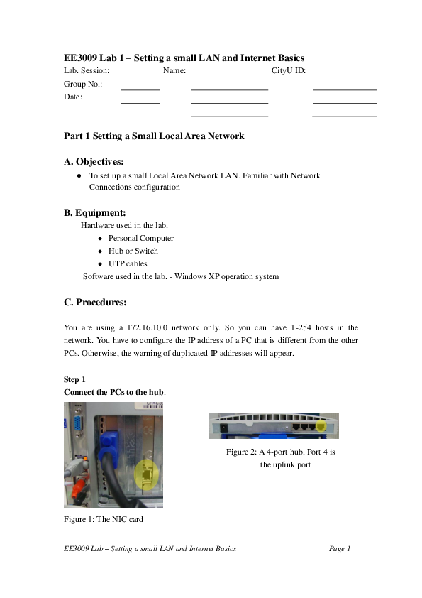 (PDF) EE3009 Lab 1 – Setting a small LAN and Internet Basics Part 1 ...