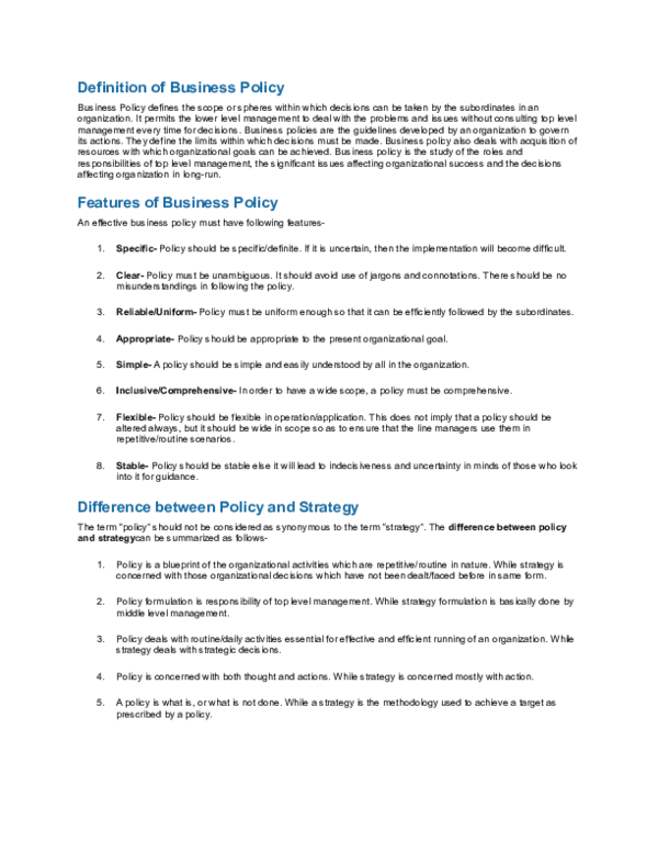 (DOC) Definition of Business Policy