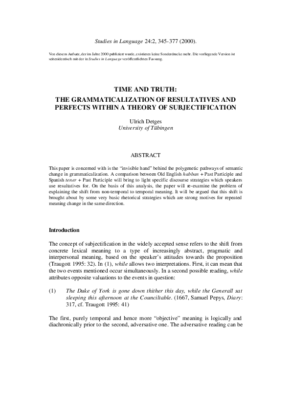 (PDF) Time and truth: the grammaticalization of resultatives and perfects within a theory of ...