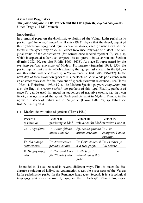 (PDF) Aspect and pragmatics. The passé composé in Old French and the ...