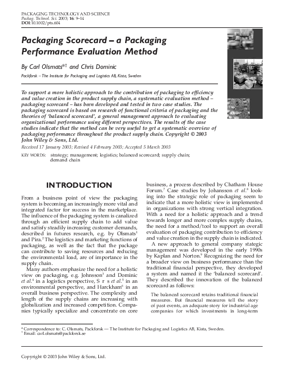 (PDF) Packaging scorecard - a packaging performance evaluation method