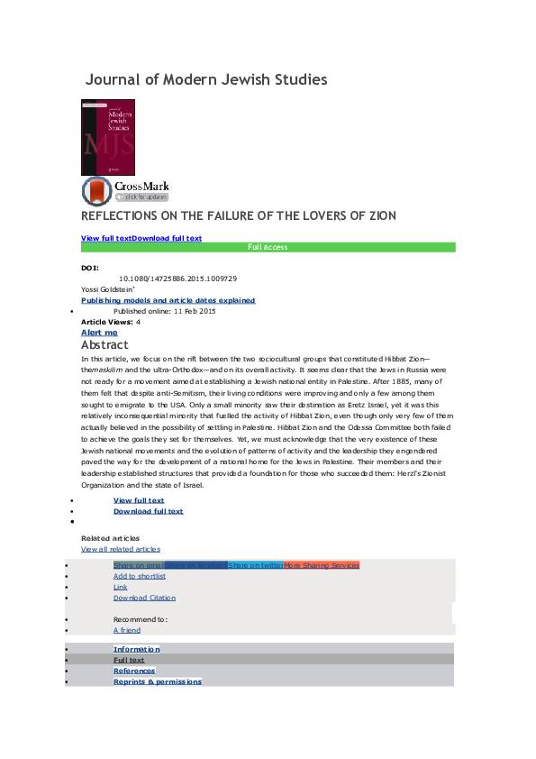 (DOC) Journal of Modern Jewish Studies REFLECTIONS ON THE FAILURE OF ...