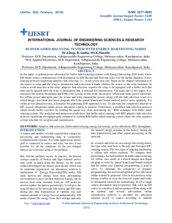 (PDF) BUFFER AIDED RELAYING SYSTEM WITH ENERGY HARVESTING NODES